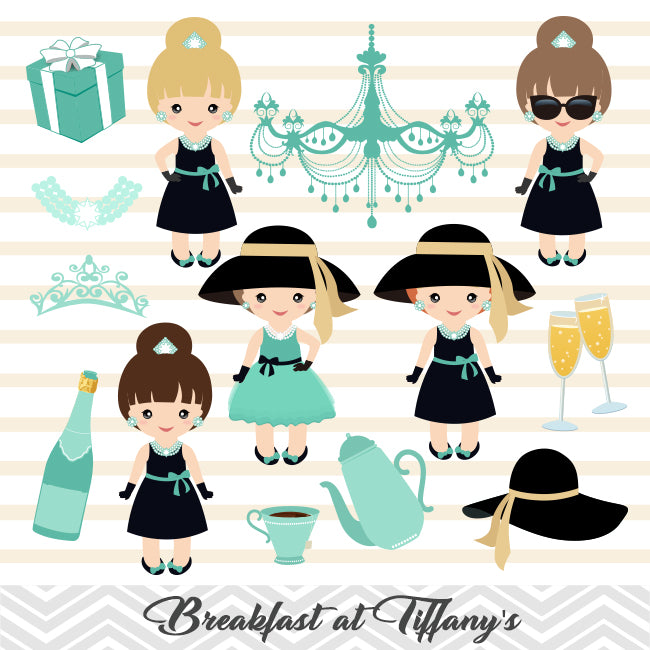 Breakfast at Tiffany's Digital Clip Art, Chic Girls Tiffany Party ...