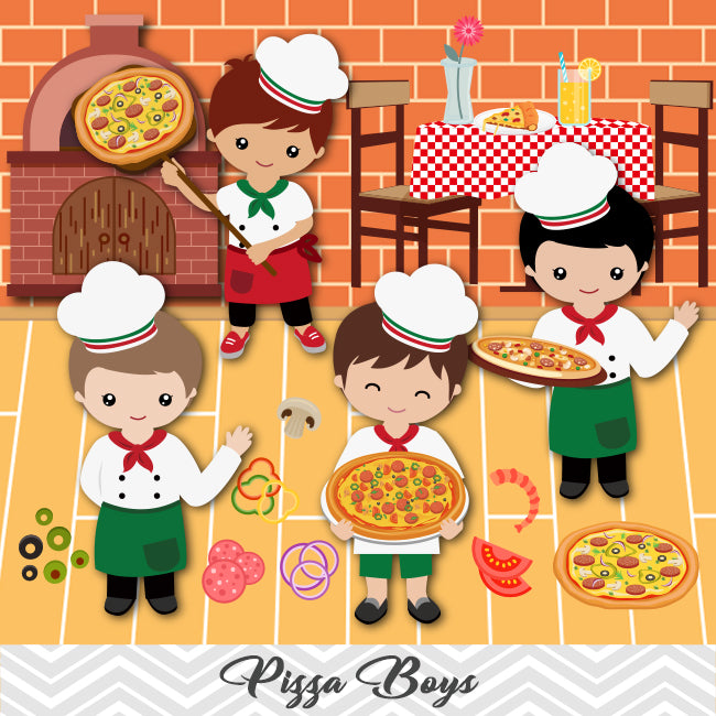 Pizza Party Clip Art, Little Chef Little Boy Pizza Clipart, 00241 ...