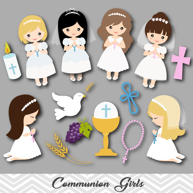 Little Girls First Communion Digital Clip Art, First Communion Girl ...