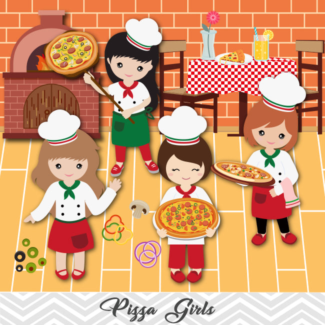 Pizza Party Clip Art, Little Chef Little Girl Pizza Clipart, 00172 ...