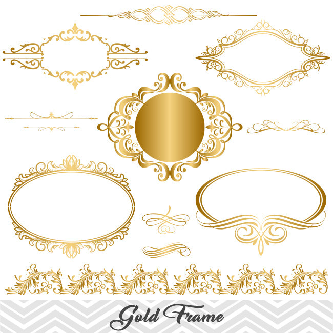 Golden Frame Border Clip Art, Gold Flourish Swirl, Scrapbook ...
