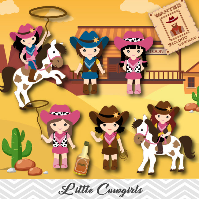 Cowgirls Clip Art, Wild West Clipart, Cute Little Girl Cowboy Clipart ...