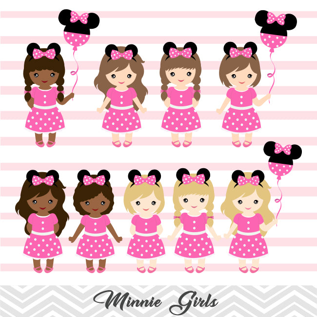 Pink Minnie Girl Digital Clip Art, Pink Minnie Party Clipart, 00175 ...