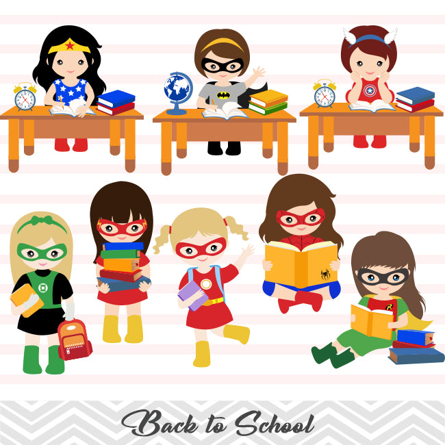 Superhero Girls Back to School Clip Art, Superhero Girls School Day ...