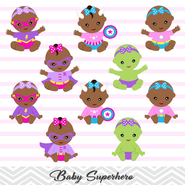African American Superhero Baby Girls Clip Art – Tracy Digital Design