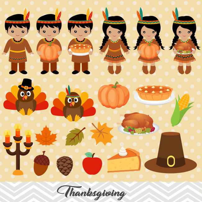 Thanksgiving Digital Clip Art, Girls and Boys Thanksgiving Clipart, 00 ...