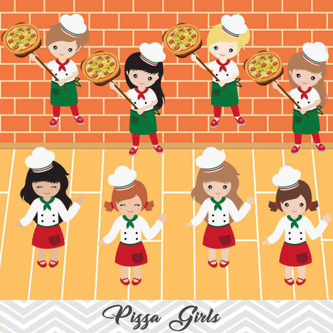 Pizza Party Clip Art, Little Chef Little Girl Pizza Clipart, 00172 ...