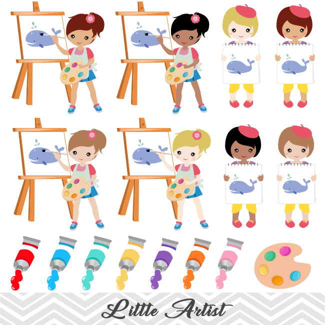 Little Artist Clip Art, Girls Art Party Clipart, Painting Party Girl ...