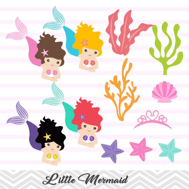 Little Mermaid Digital Clip Art, Mermaid Princess Clipart, 00188 ...