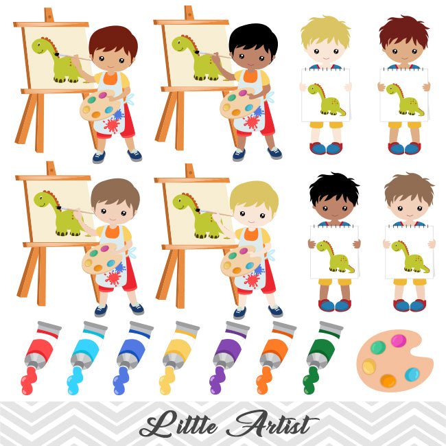 Little Artist Clip Art, Boys Art Party Clipart, Painting Party Girl ...