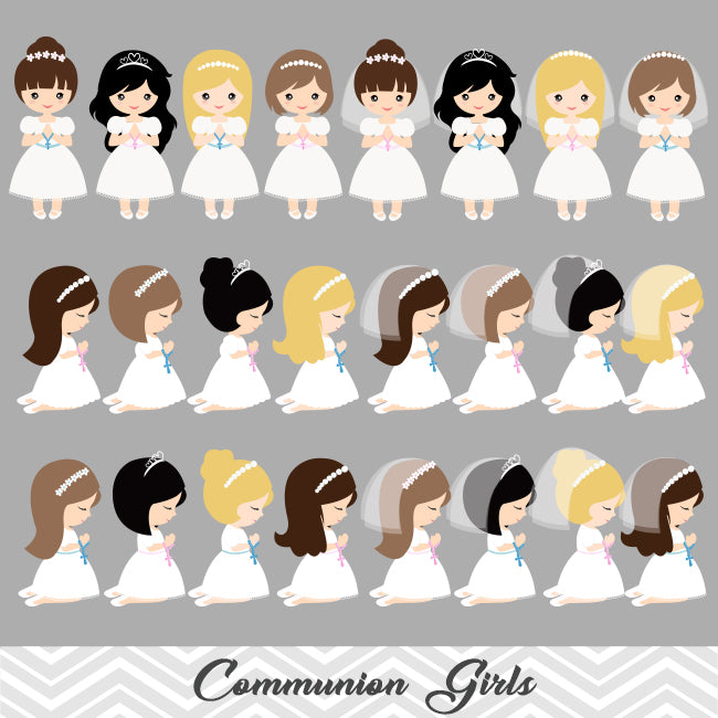 Little Girls First Communion Digital Clip Art, First Communion Girl ...