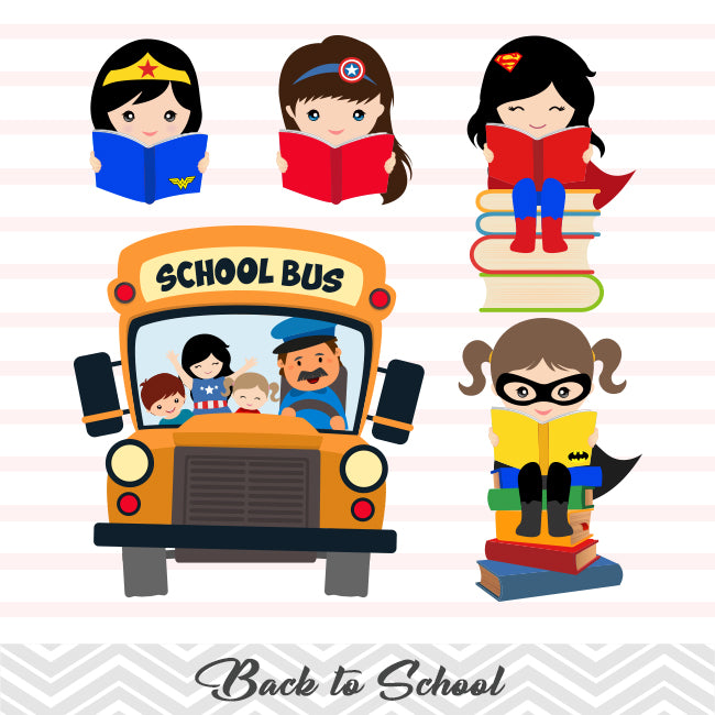 Superhero Girls Back to School Clip Art, Superhero Girls School Day ...