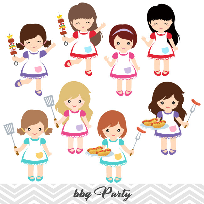 BBQ Digital Clip Art, Kids BBQ Clipart, Boys and Girls Summer Barbecue ...