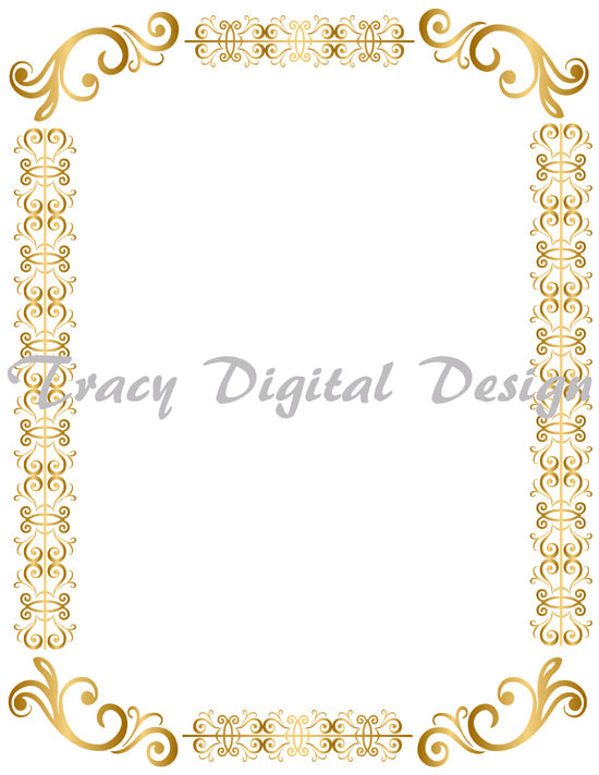 8 Gold Digital Full Page Border Clip Art, Full Page Border Clipart ...