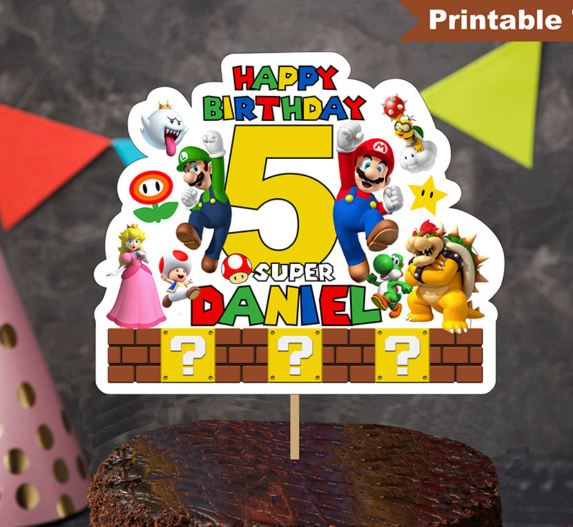 Printable Super Mario Cake Topper Personalized Super Mario Birthday ...