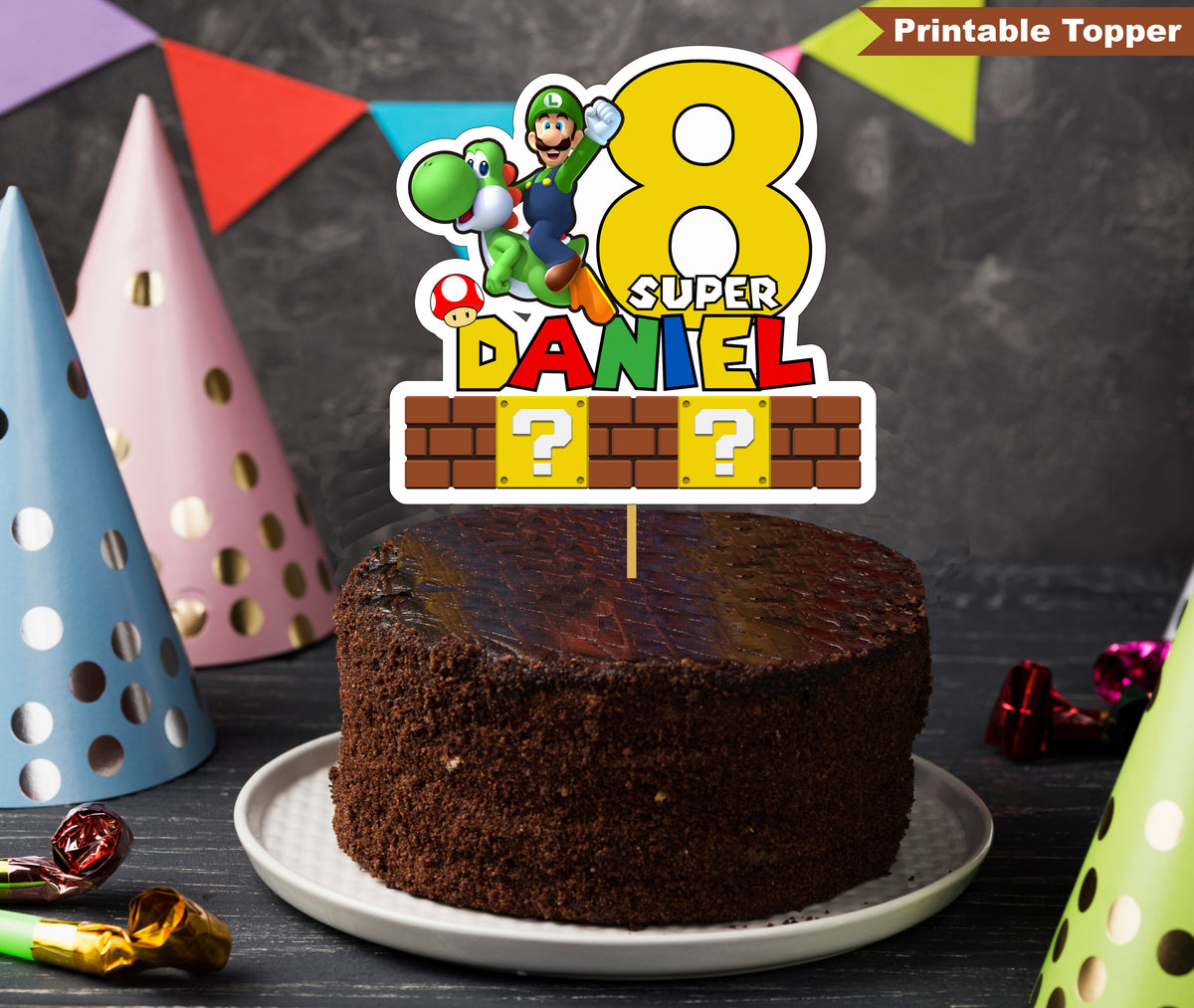 Printable Super Mario Luigi Cake Topper Personalized Super Luigi ...