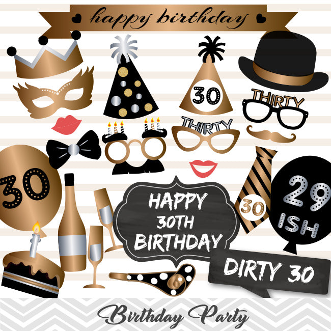 Gold Silver Thirty Birthday Party Photo Booth Props, 30th Birthday ...