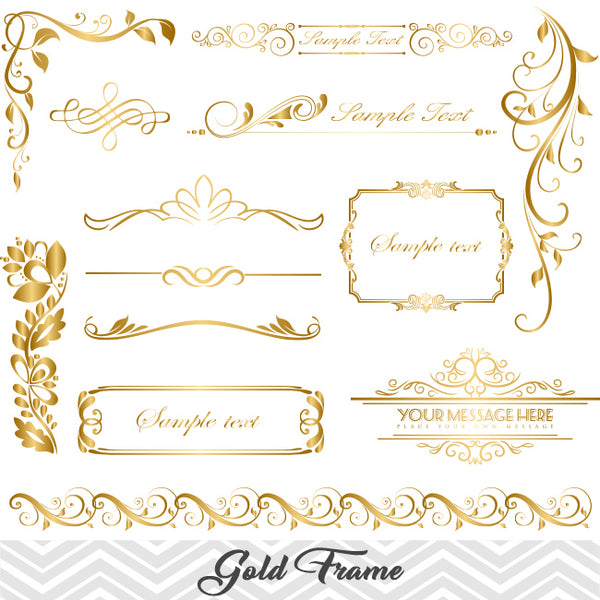 Golden Frame Border Clip Art, Flourish Swirl, Scrapbook Embellishment ...