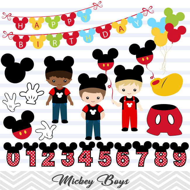 Mickey Birthday Digital Clip Art, Boy Mickey Birthday Party Clipart ...
