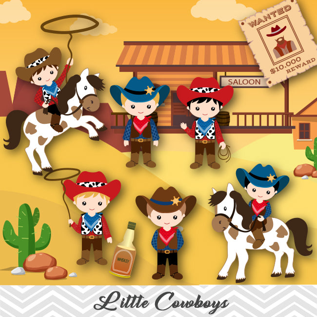 Cowboy Clip Art, Wild West Clipart, Cute Little Boy Cowboy Clipart, 00 ...