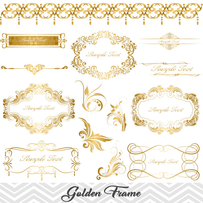 Golden Frame Border Clip Art, Flourish Swirl, Scrapbook Embellishment ...