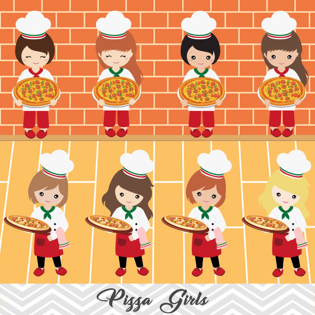 Pizza Party Clip Art, Little Chef Little Girl Pizza Clipart, 00172 ...