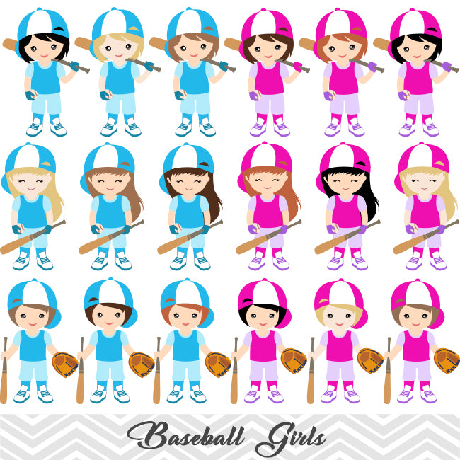 Girls Baseball Digital Clip Art, Sport Girls Baseball Team Clipart, 00 ...