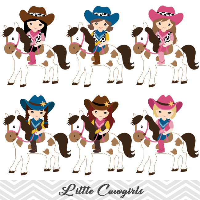 Cowgirls Clip Art, Wild West Clipart, Cute Little Girl Cowboy Clipart ...