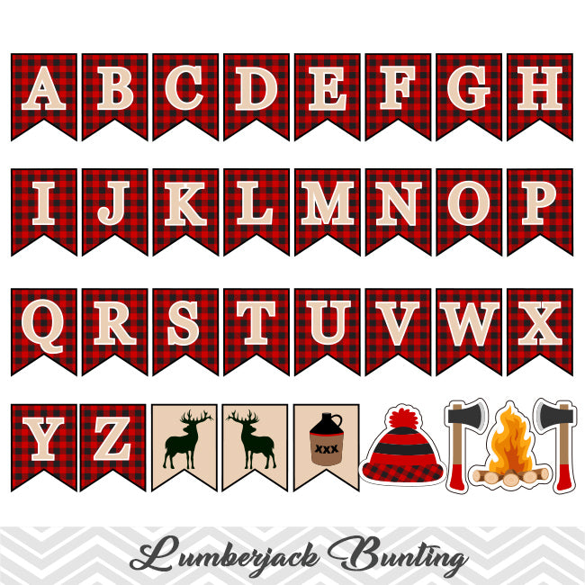 Printable Lumberjack Bunting, Digital Woodland Banner, Printable ...