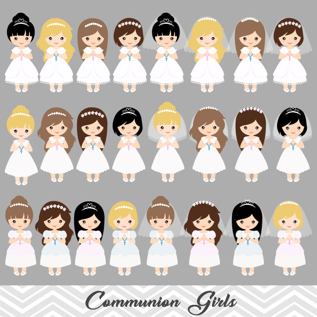 Little Girls First Communion Digital Clip Art, First Communion Girl ...