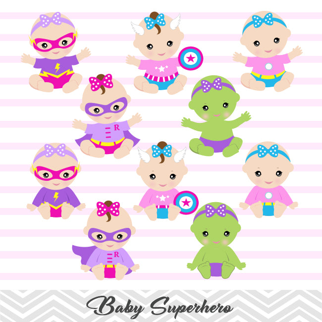 Superhero Baby Girls Clip Art, Baby Girl Superhero Clipart, 00280 ...