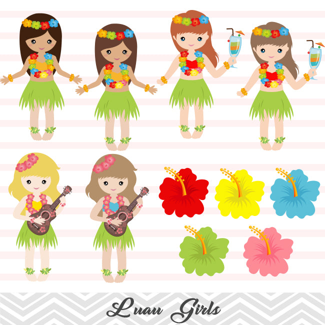 Luau Girl Digital Clip Art, Hawaii Clip Art, Hula Party Tiki Party ...