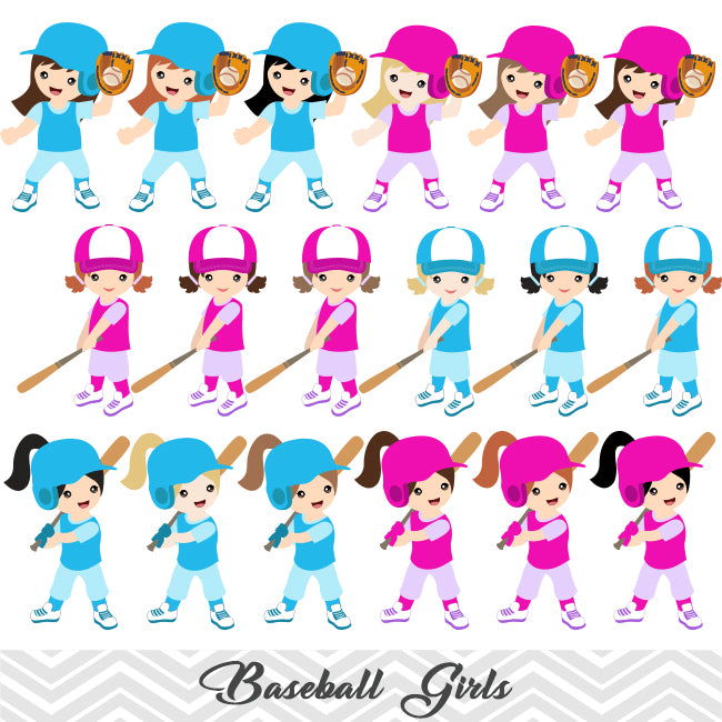 Girls Baseball Digital Clip Art, Sport Girls Baseball Team Clipart, 00 ...