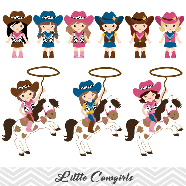 Cowgirls Clip Art, Wild West Clipart, Cute Little Girl Cowboy Clipart ...